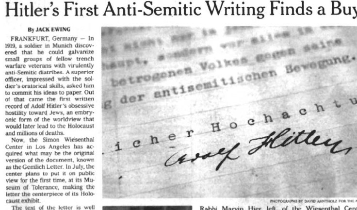 Hitler in 1919: “The Jews must be removed all together”