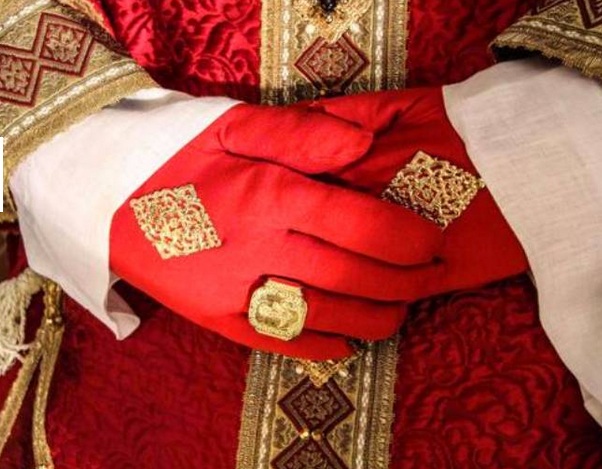 The skull and bones of a dressed-up Pope
